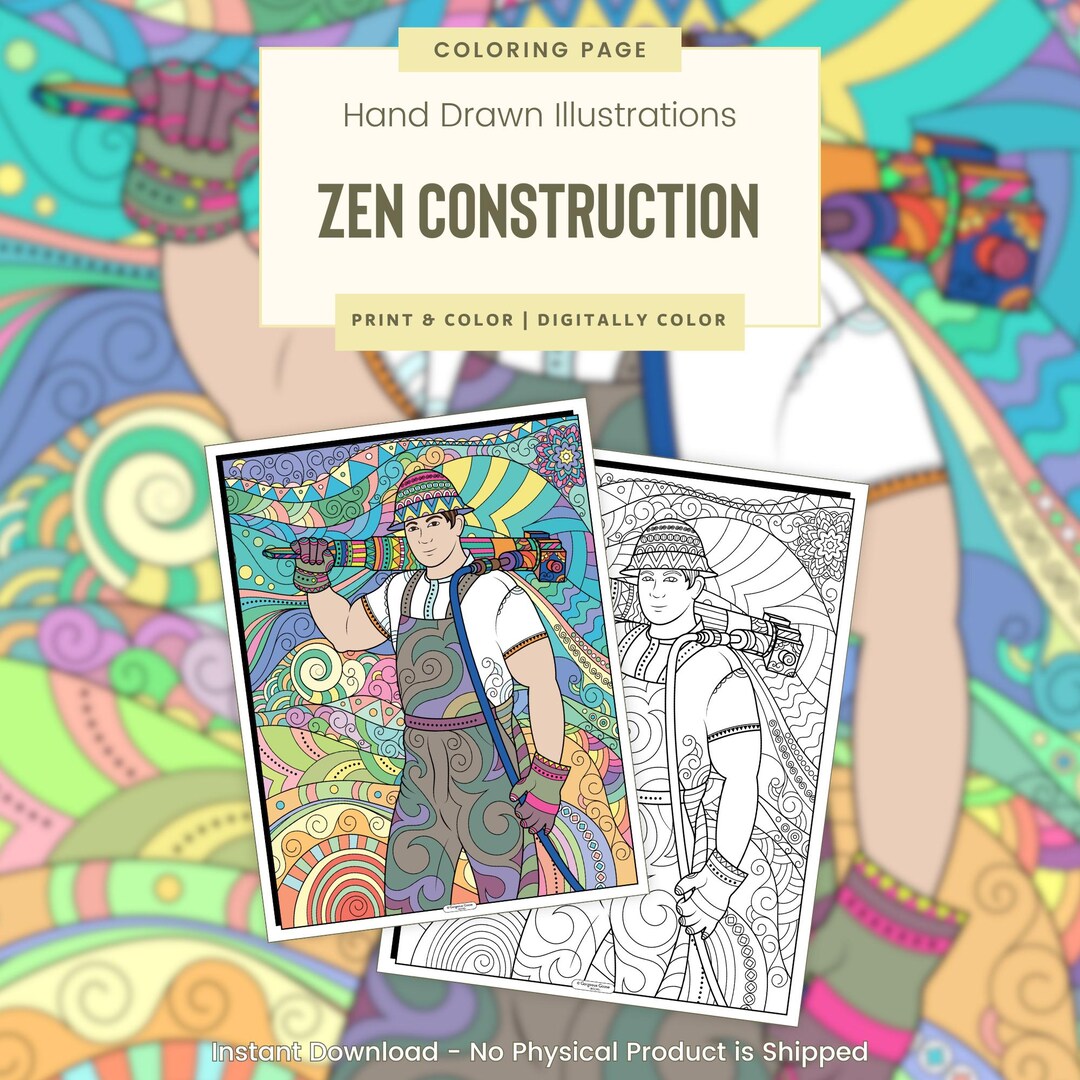 Construction Worker & Jack Hammer, Printable Coloring Pages for Adults ...