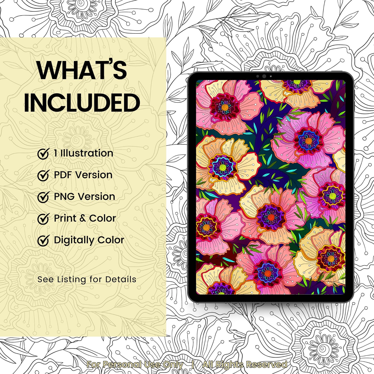 Perennial Flowers, Hand Drawn Printable Coloring Pages for Adults ...