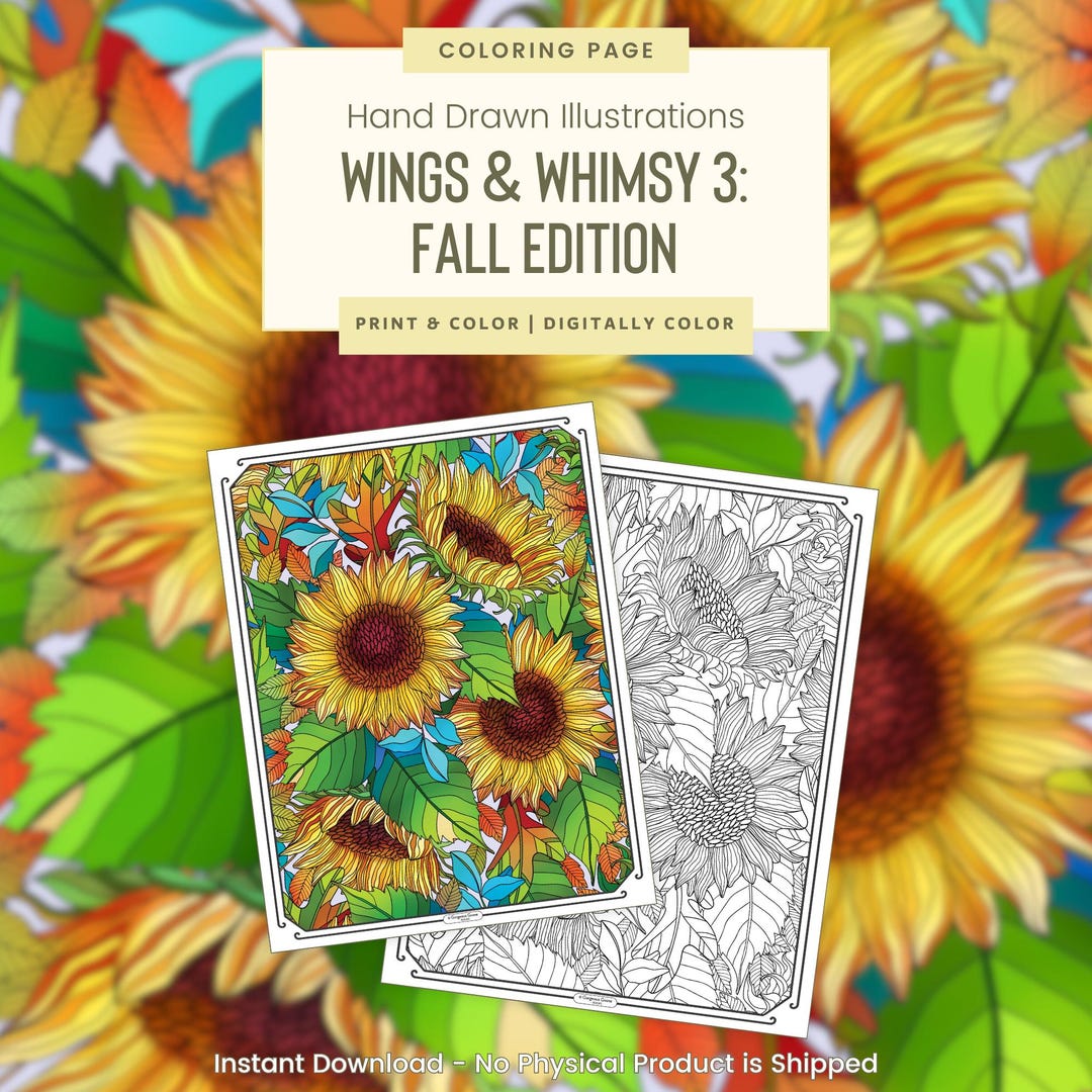 Sunflowers, Hand Drawn Printable Coloring Pages, Flower Coloring Pages ...