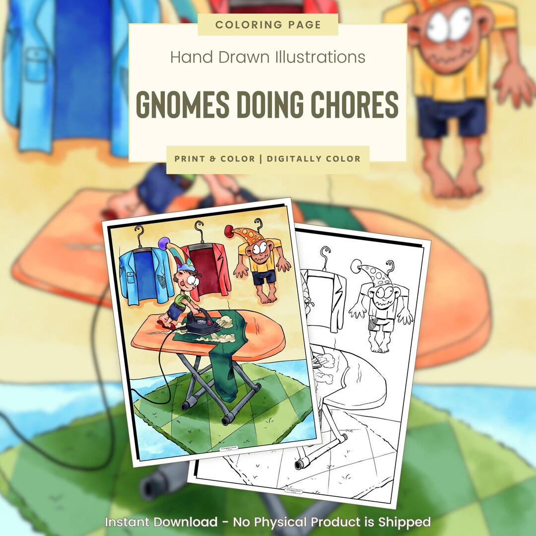 Ironing Board Gnomes, Coloring Pages for Kids, Printable Activity Sheet ...