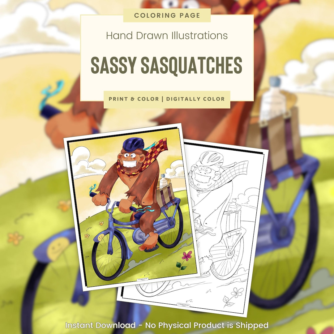 Cycling Sasquatch, Printable Coloring Pages, Bigfoot Coloring Pages ...