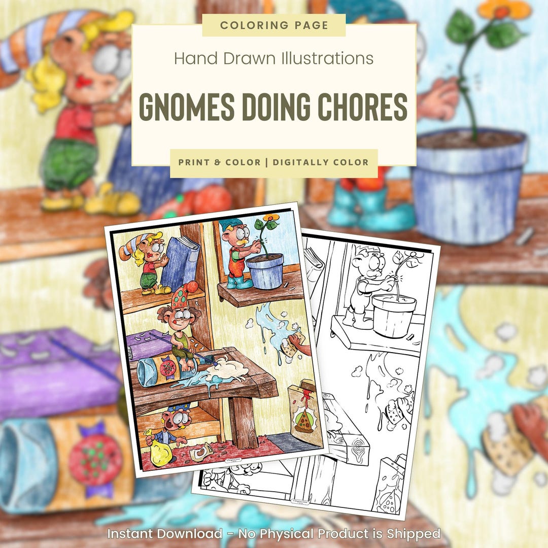 Squeaky Clean Gnomes, Coloring Pages for Kids, Printable Activity Sheet ...