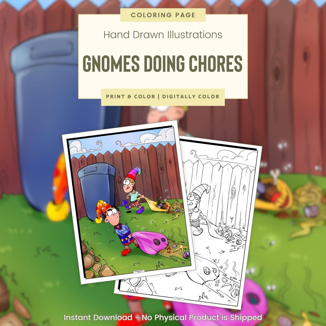 Trash Can Gnomes, Coloring Pages for Kids, Printable Activity Sheet ...