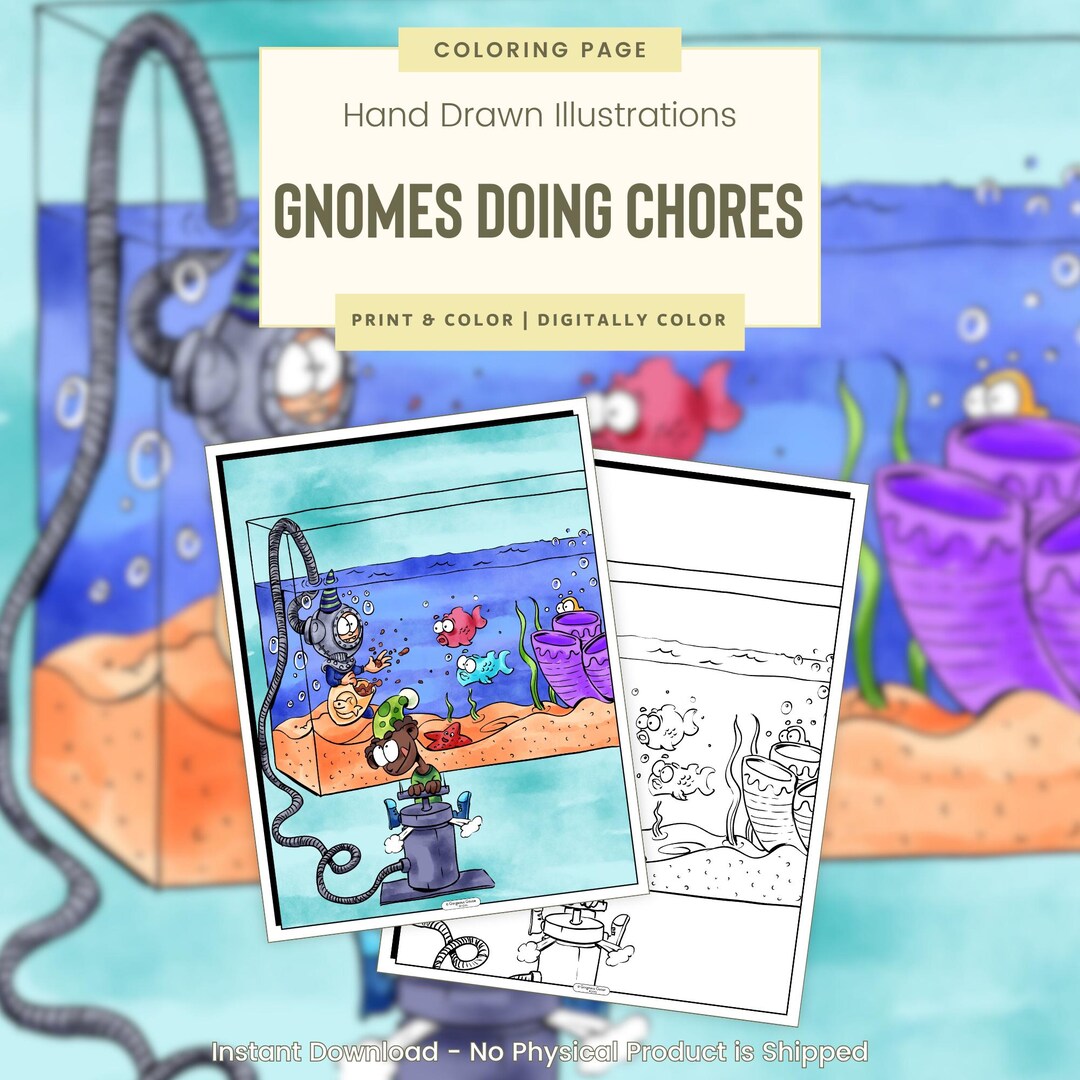 Fish Tank Gnomes, Coloring Pages for Kids, Printable Activity Sheet ...