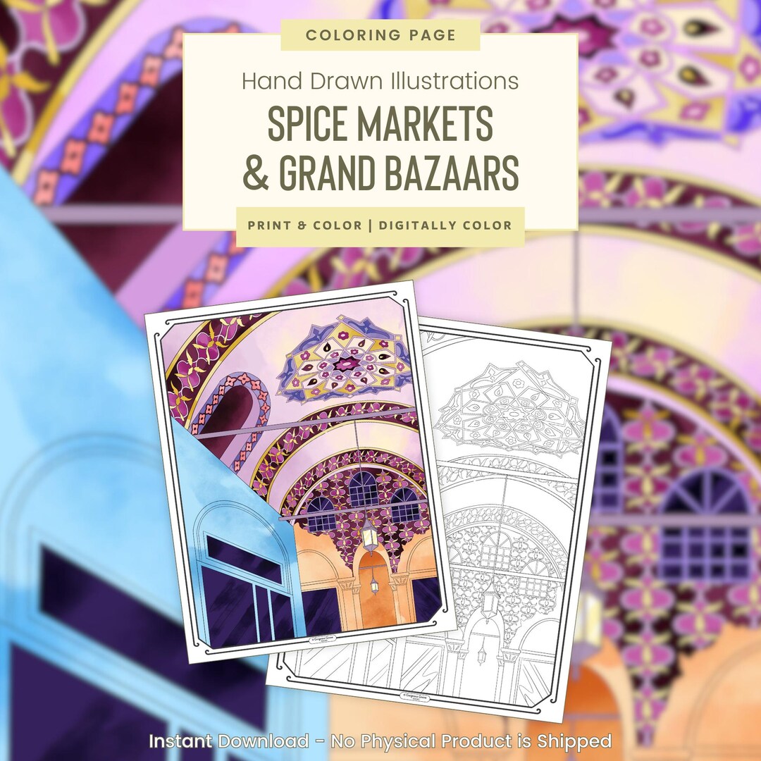 Grand Bazaar Istanbul, Hand Drawn Printable Coloring Pages, Cute ...