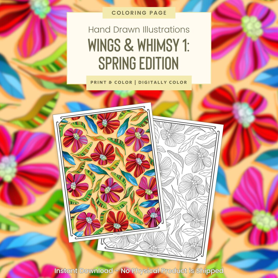 Spring Flowers, Hand Drawn Printable Coloring Pages for Adults, Flower ...