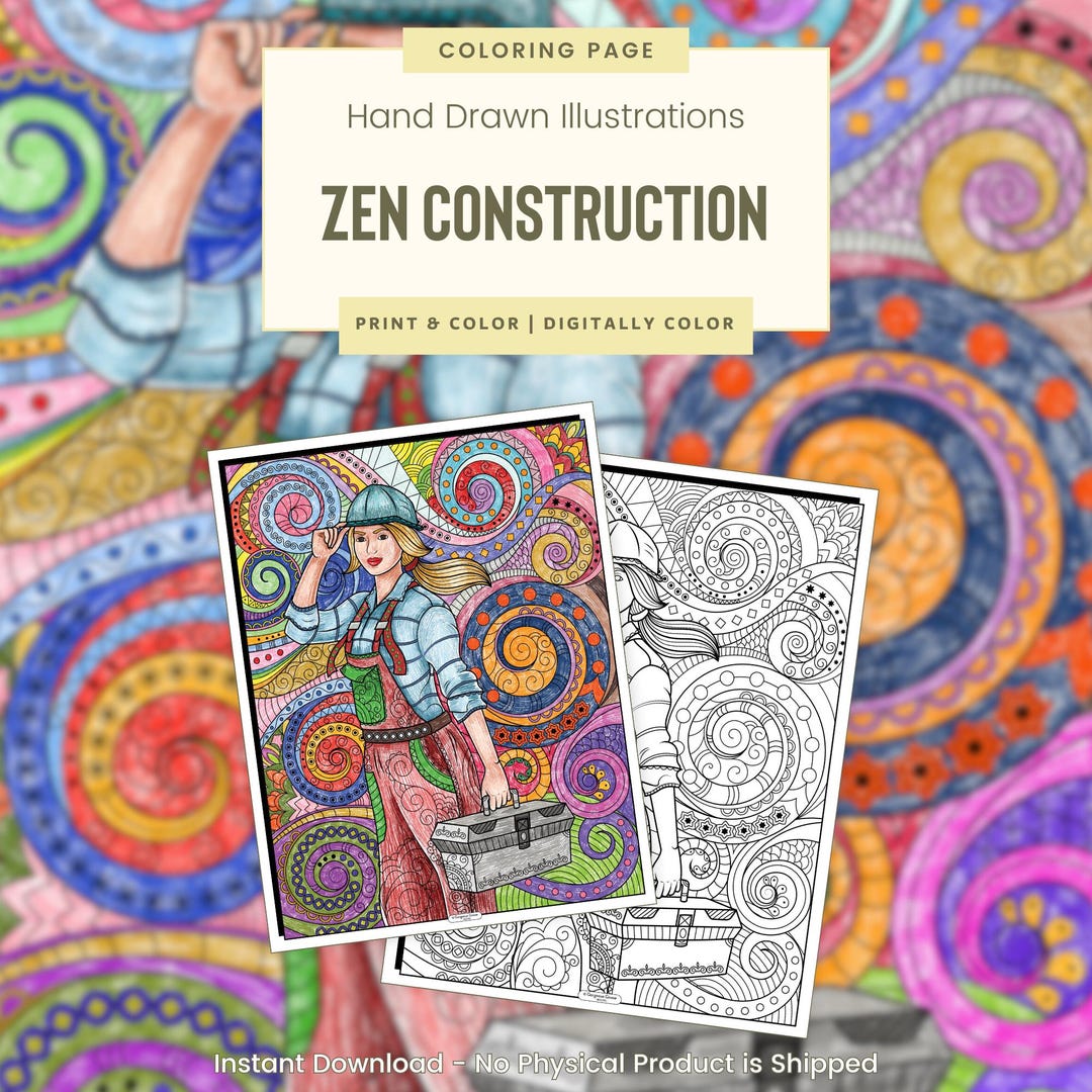 Construction Worker & Toolbox, Printable Coloring Pages for Adults and ...