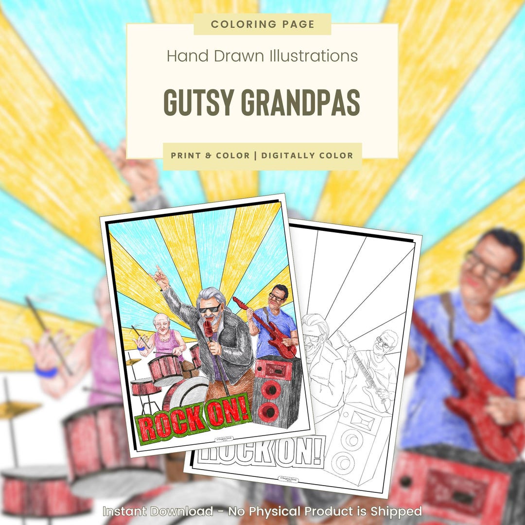 Rock Band Grandpa, Classic Rock, Printable Coloring Pages, People ...