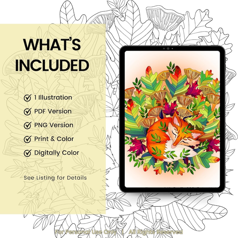 Baby Fox and Autumn Leaves, Hand Drawn Printable Coloring Pages, Fall ...