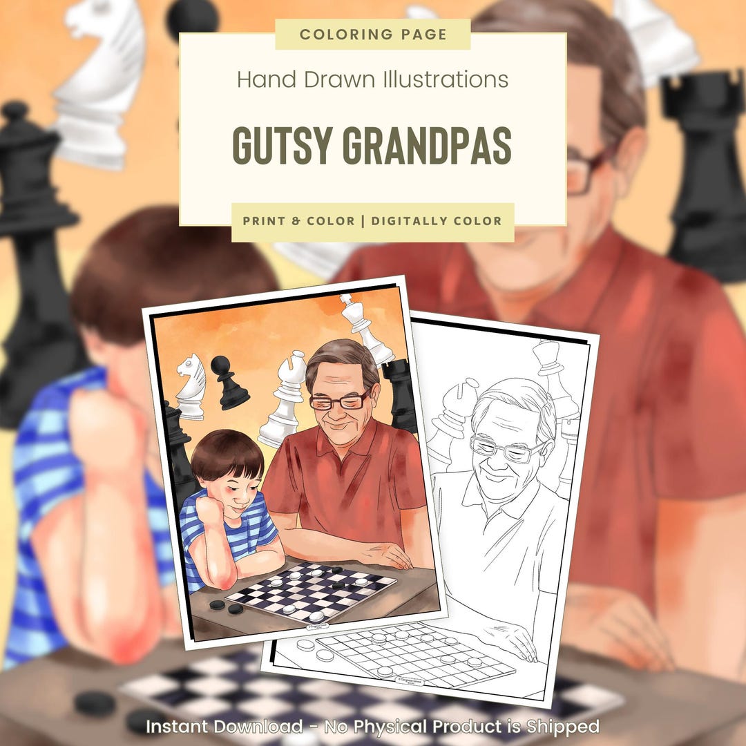 Board Game Grandpa, Checkers, Printable Coloring Pages, People Coloring ...