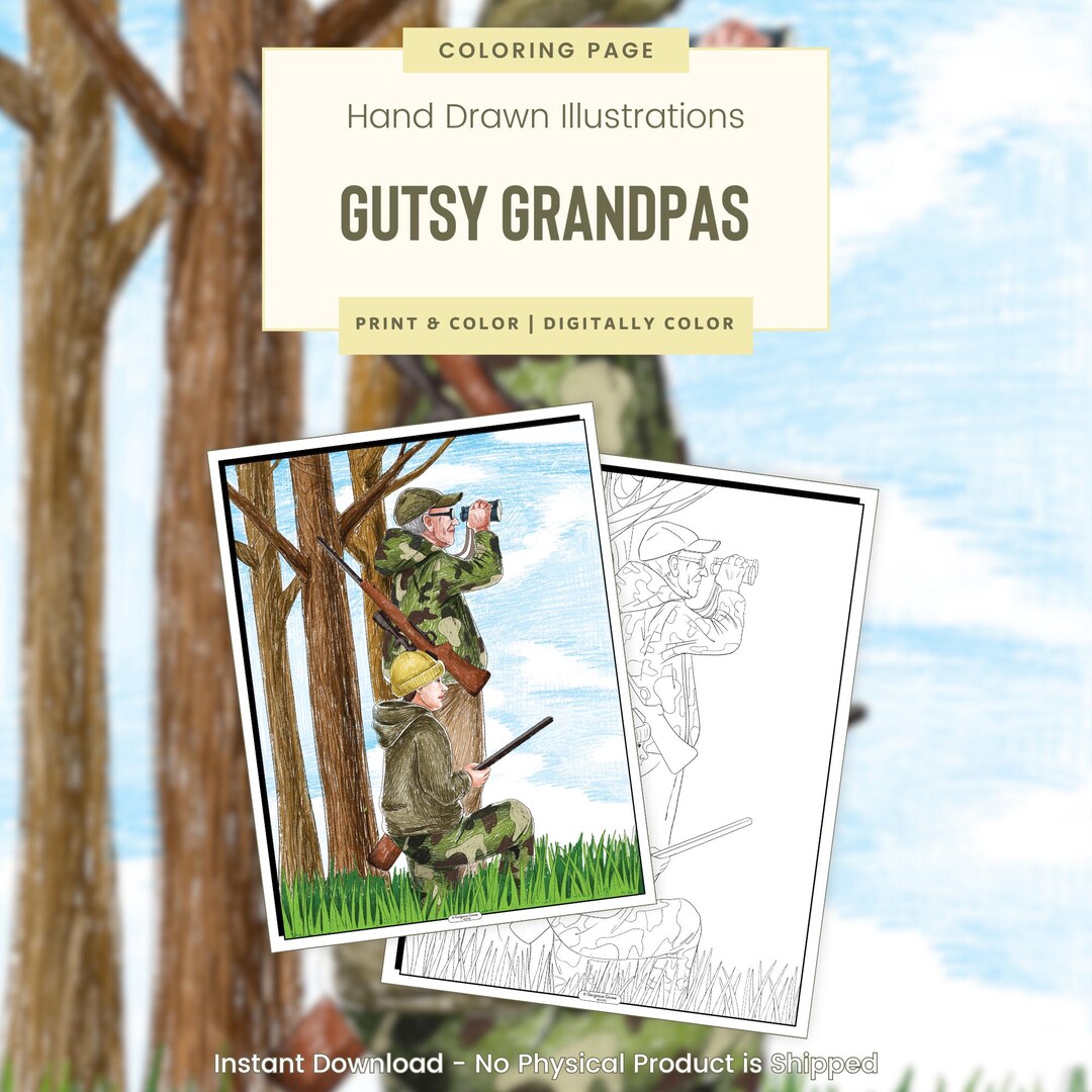 Hunting Grandpa, Hunting Gift, Printable Coloring Pages, People ...