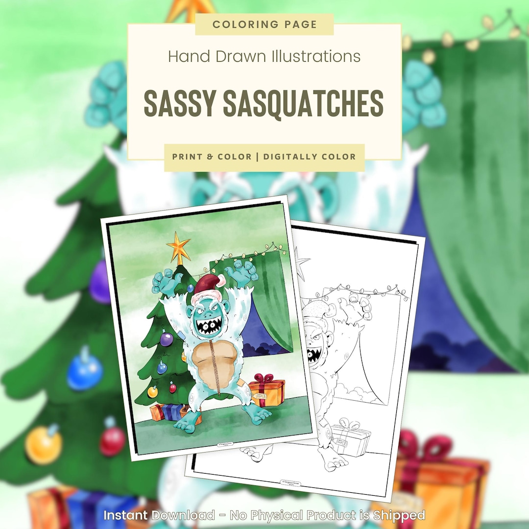 Christmas Tree Sasquatch, Printable Coloring Pages, Bigfoot Coloring ...