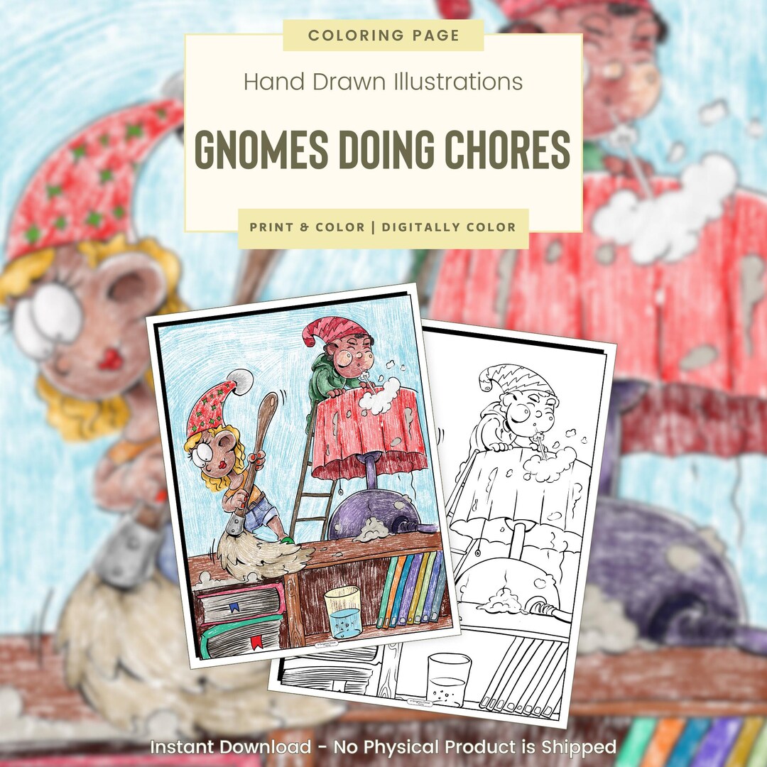 Dusting Gnomes, Coloring Pages for Kids, Printable Activity Sheet, Cute ...