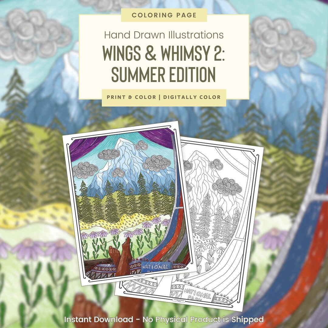 Mountain View, Hand Drawn Printable Coloring Pages for Adults, Mountain ...