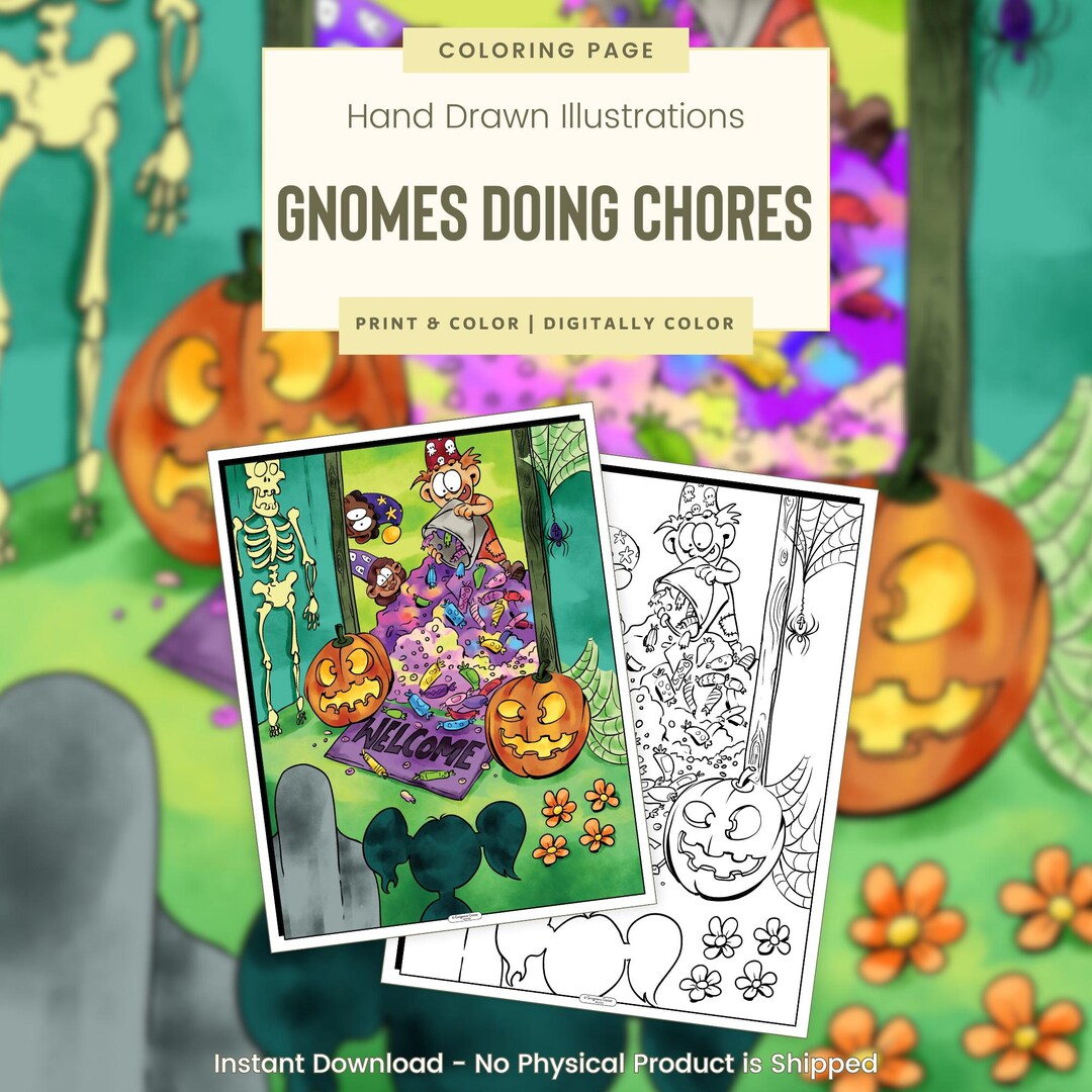 Gnomes Doing Chores Halloween Candy Gnomes Coloring Pages for Kids ...
