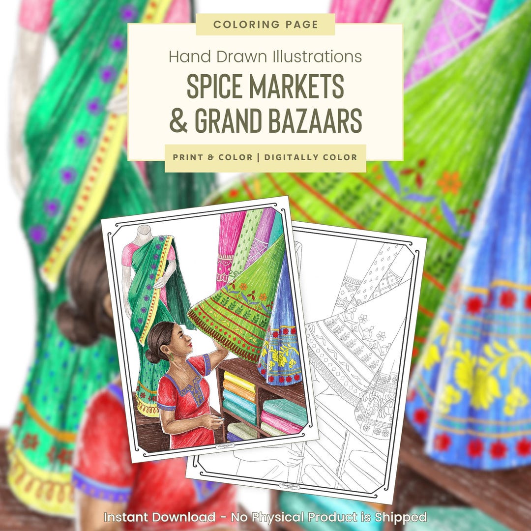 Saree Indian Dresses, India, Hand Drawn Printable Coloring Pages, Cute ...