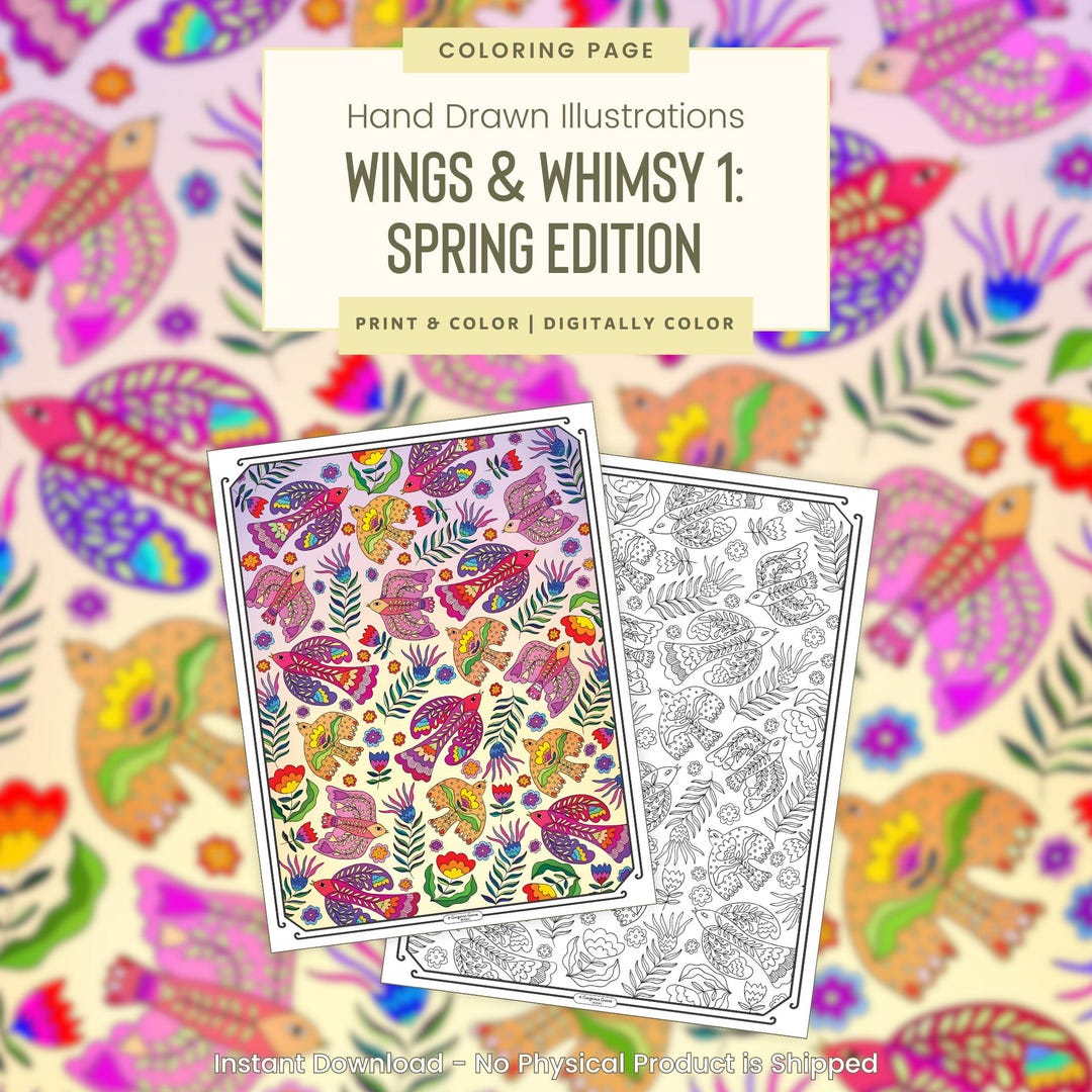 Spring Songbirds, Birds, Hand Drawn Printable Coloring Pages for Adults ...