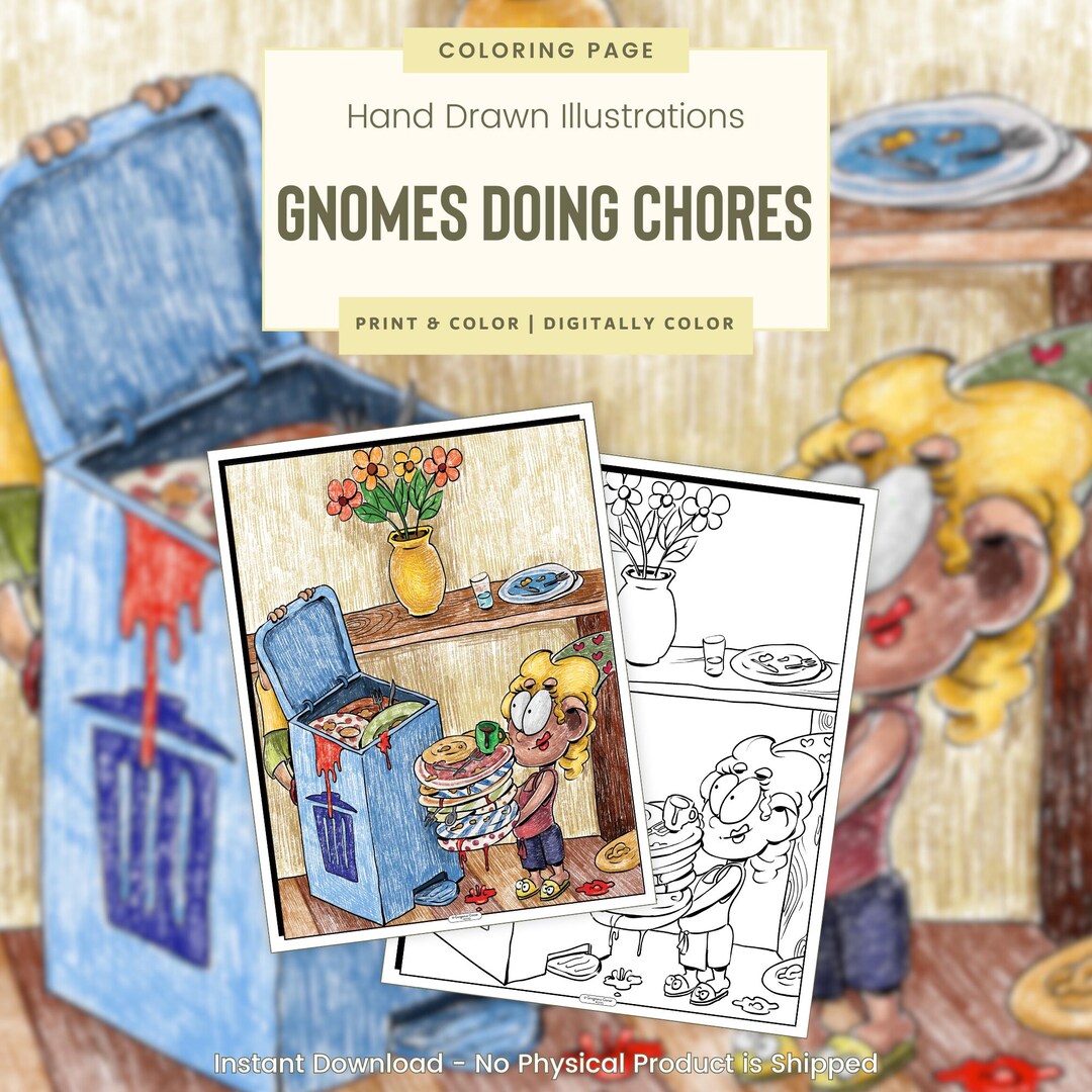 Dishwasher Gnomes, Coloring Pages for Kids, Printable Activity Sheet ...