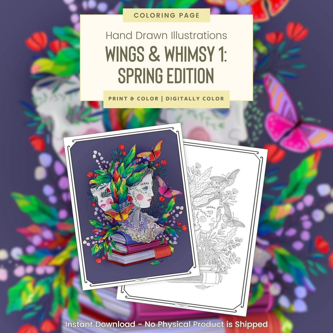 Bust and Butterflies, Hand Drawn Printable Coloring Pages for Adults ...