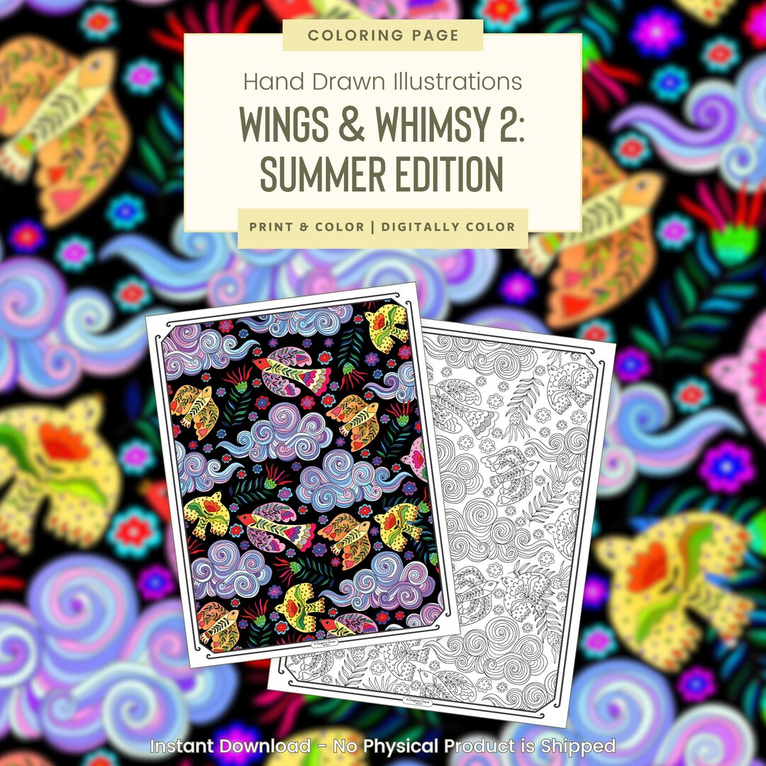 Summer Songbirds, Birds, Hand Drawn Printable Coloring Pages for Adults ...