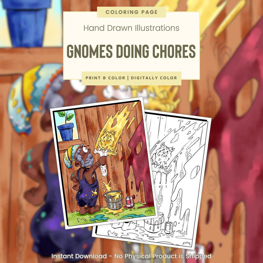 Painting Gnomes, Coloring Pages for Kids, Printable Activity Sheet ...