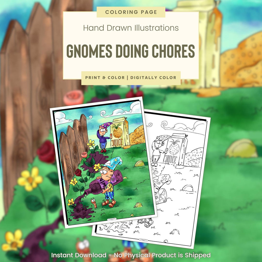 Watering Can Gnomes, Coloring Pages for Kids, Printable Activity Sheet ...