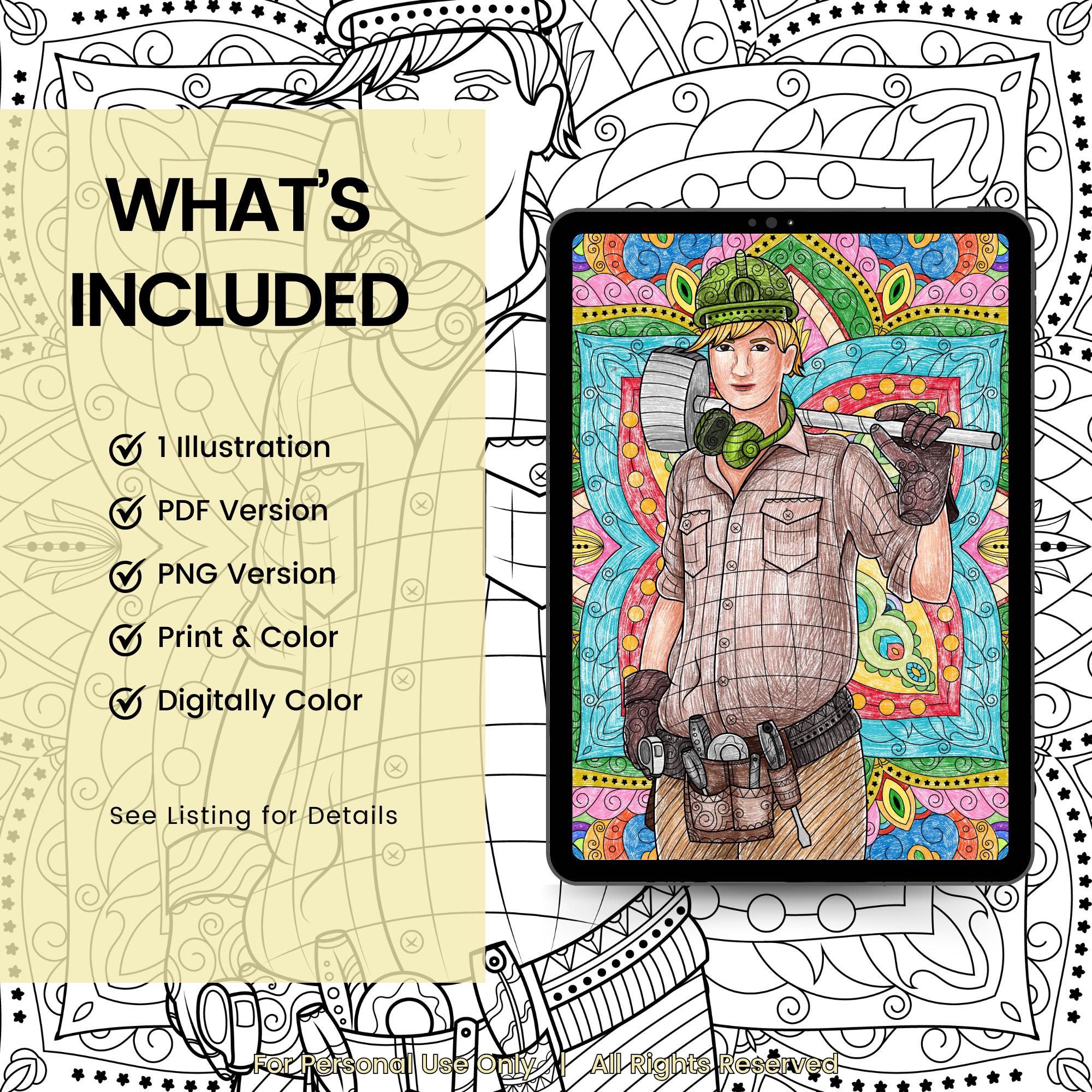 Construction Worker, Printable Coloring Pages for Adults and Kids ...
