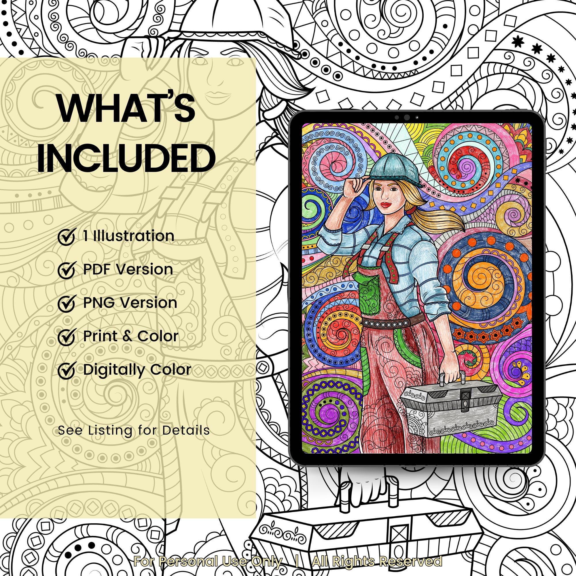 Construction Worker & Toolbox, Printable Coloring Pages for Adults and ...