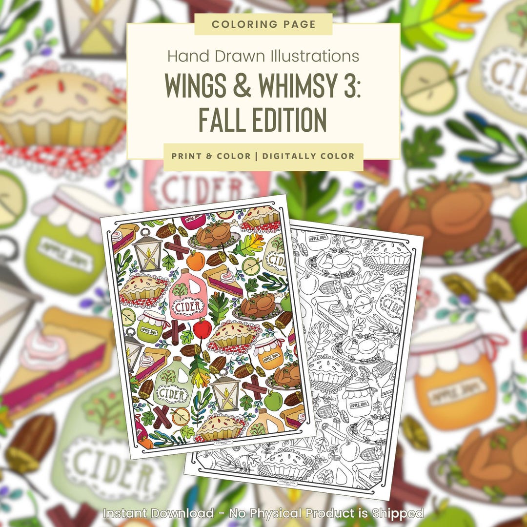 Apple Pie and Mulled Cider, Apples, Hand Drawn Printable Coloring Pages ...