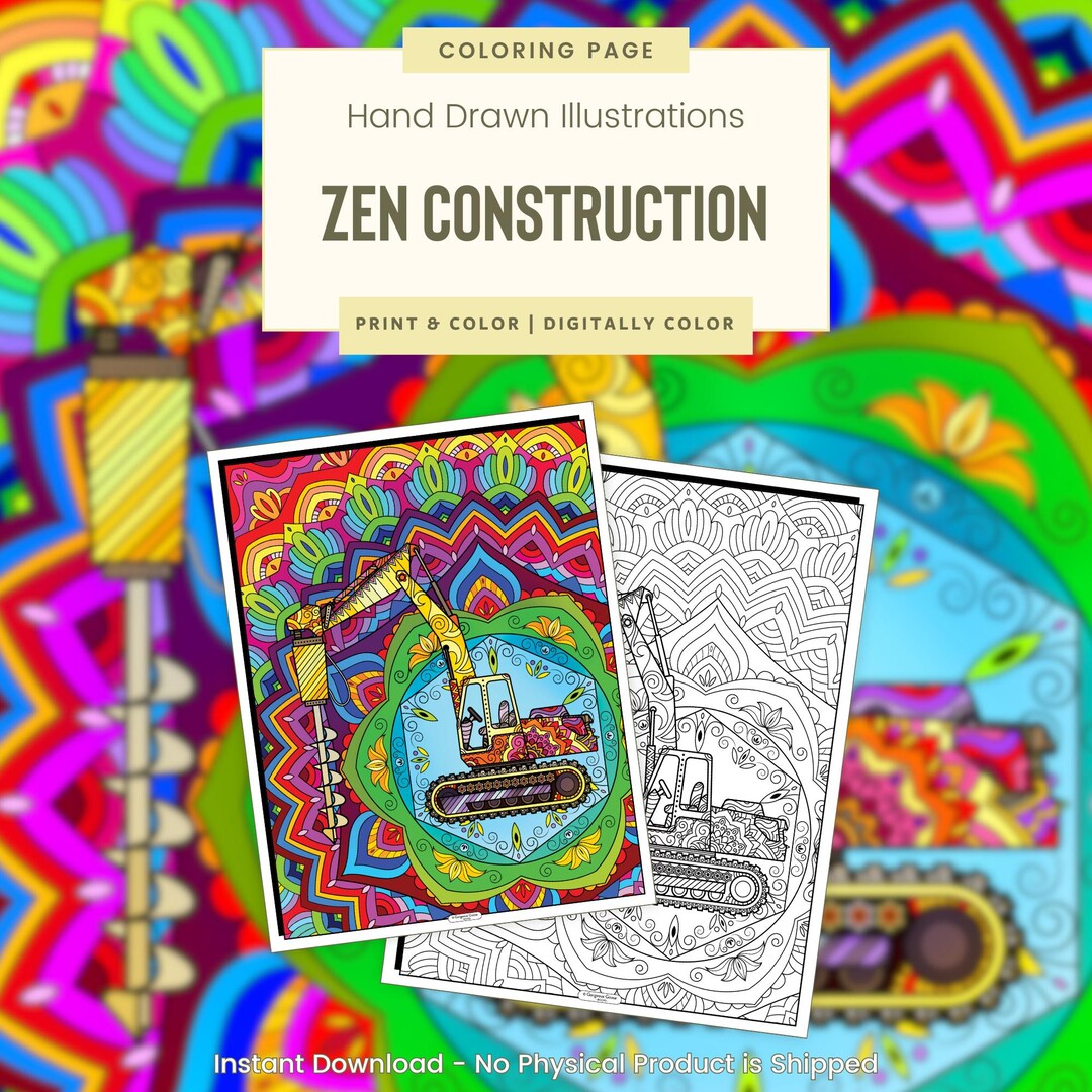 Zen Construction Drill Rig Printable Coloring Pages for Adults and Kids ...