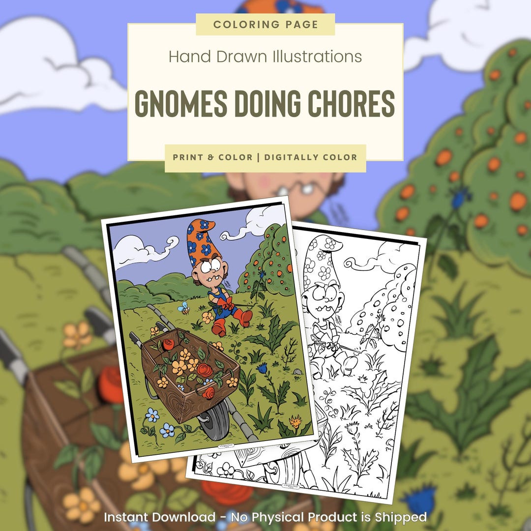 Flower Bed Gnomes, Coloring Pages for Kids, Printable Activity Sheet ...
