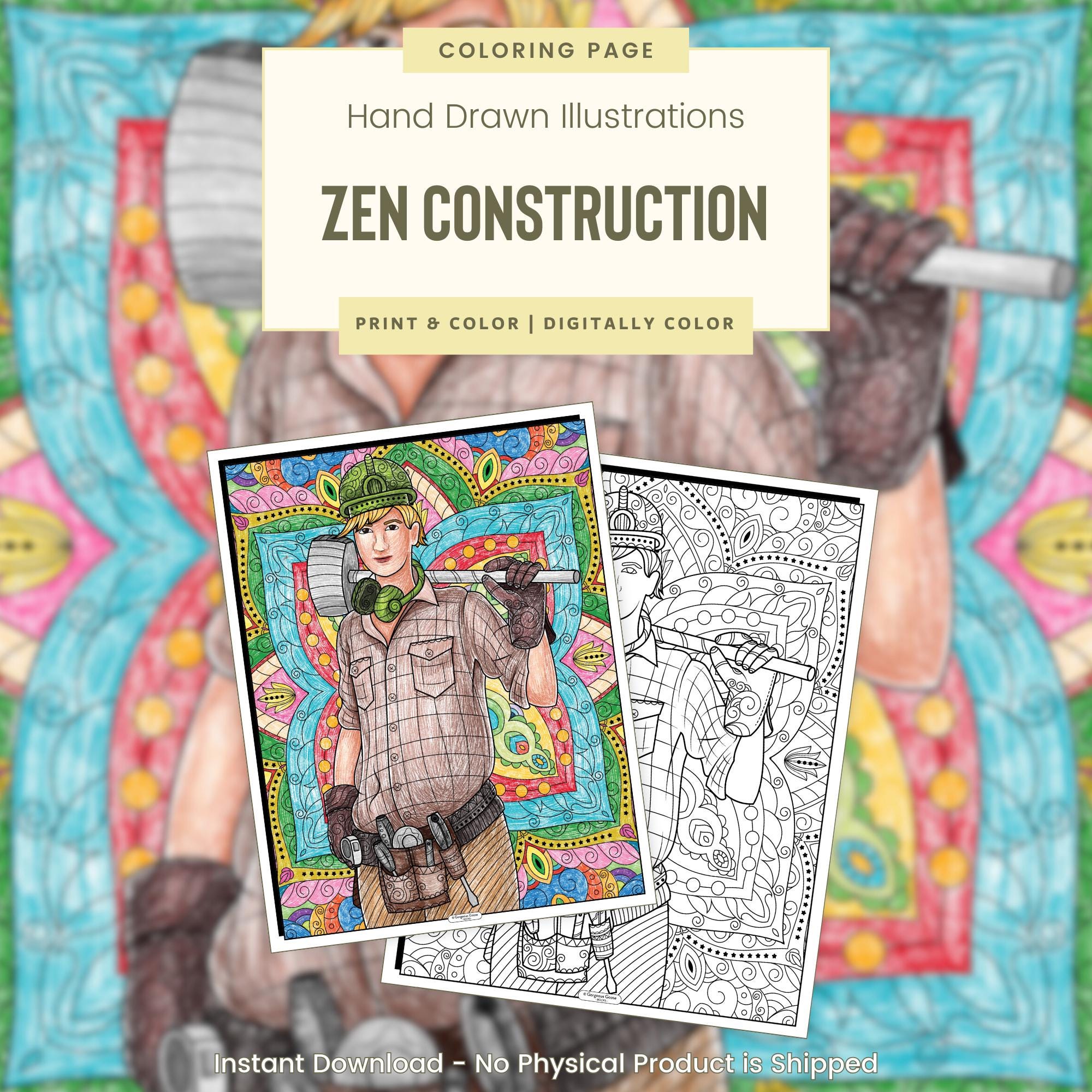 Construction Worker, Printable Coloring Pages for Adults and Kids ...