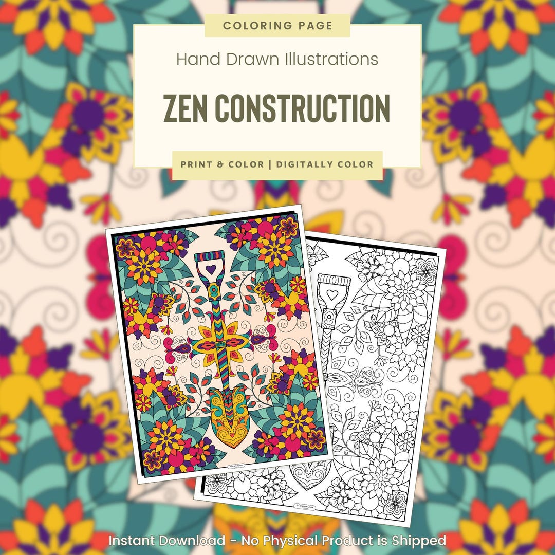 Zen Construction Shovel Printable Coloring Pages for Adults and Kids ...