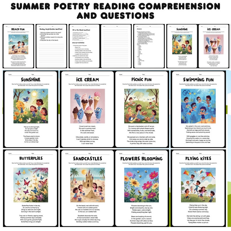 Summer Poetry Reading Comprehension and Questions for Grade 1 Reading ...