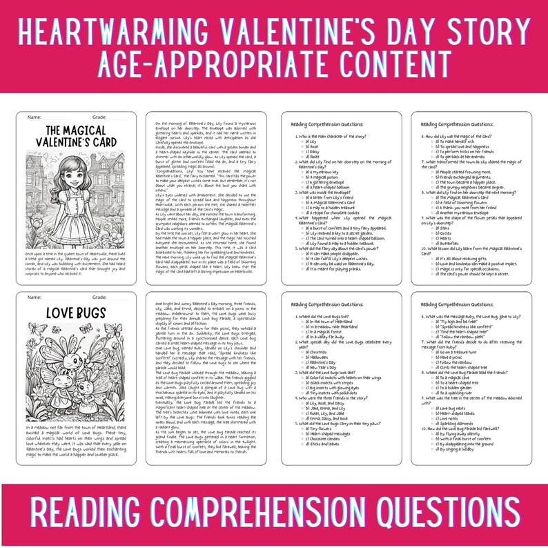 Valentine's Day Short Story Reading Comprehension Questions for Grade 3 ...