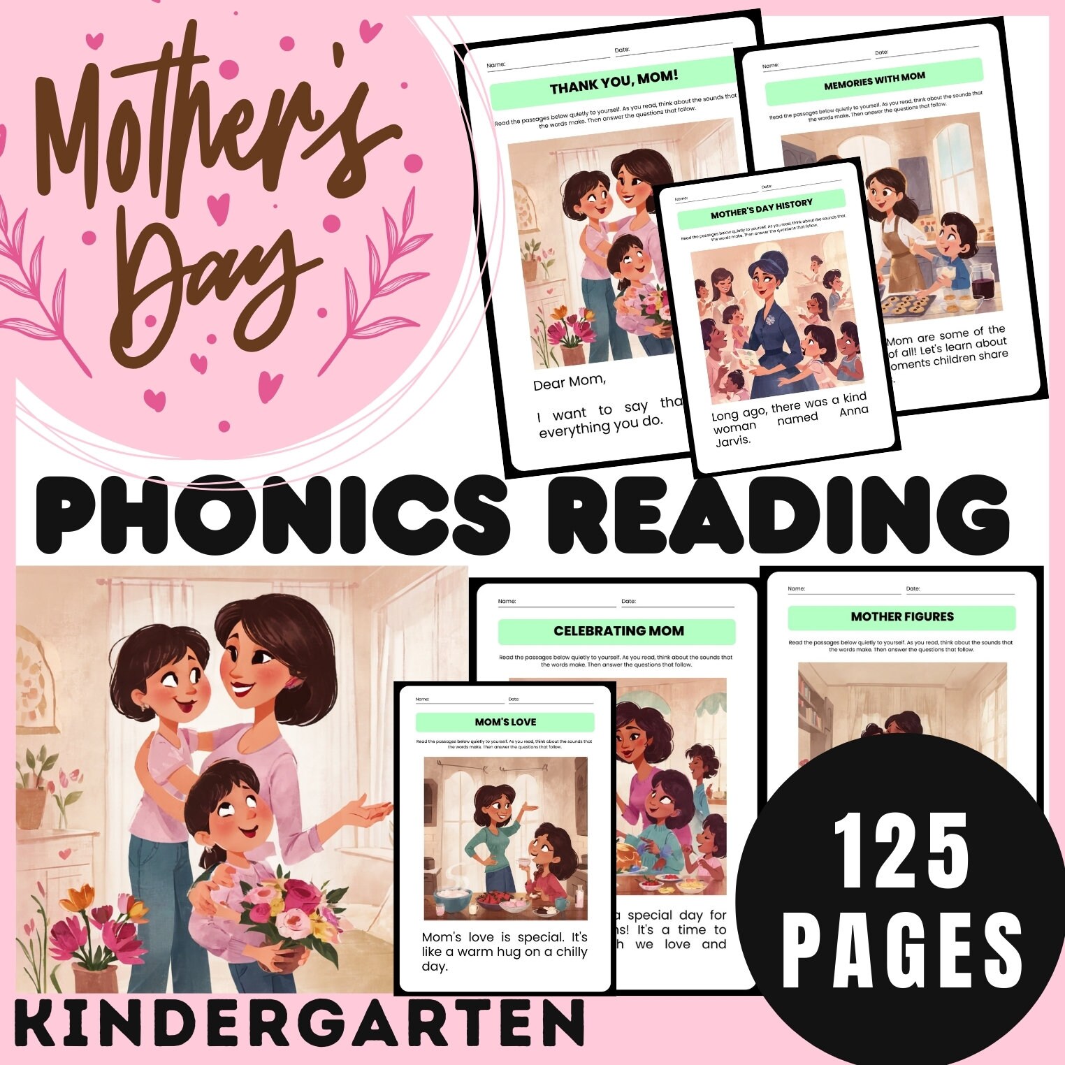 Mother's Day Printable, Mother's Day Phonics Reading Comprehension for ...