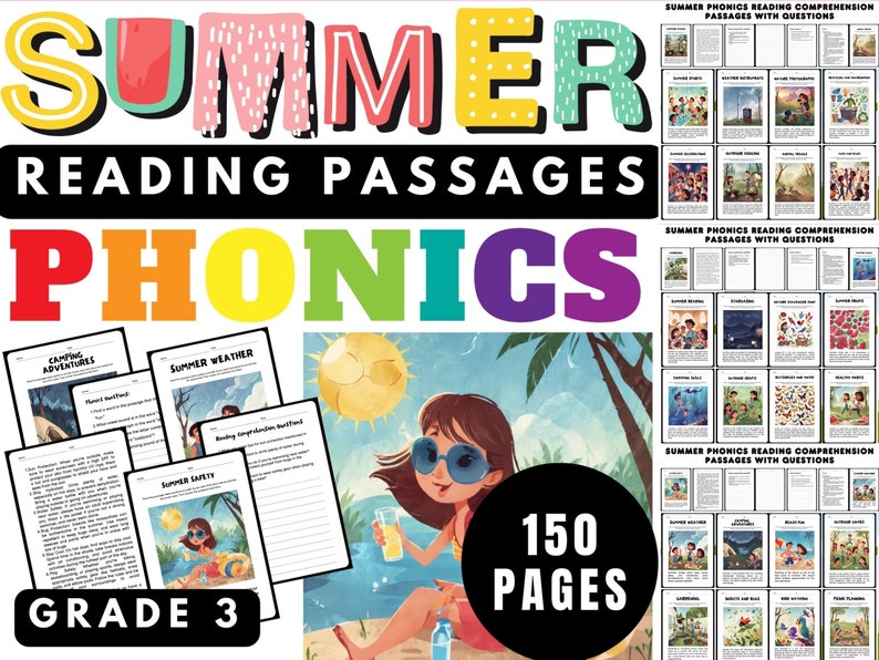 Summer Phonics Reading Comprehension Passages With Questions for Grade ...