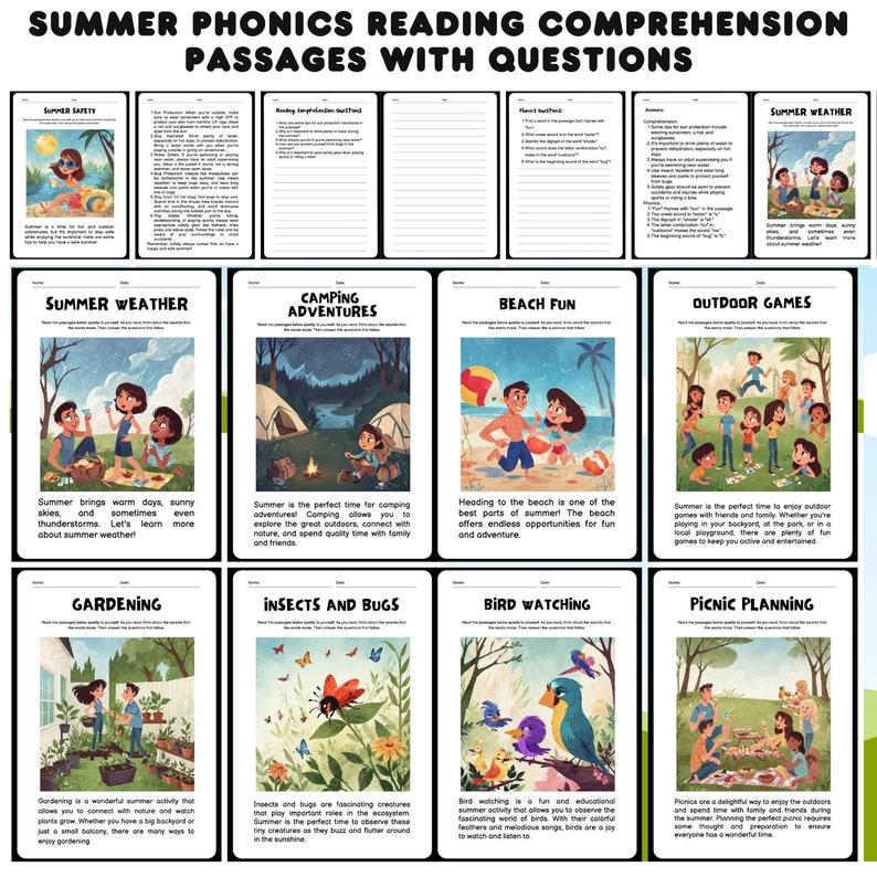 Summer Phonics Reading Comprehension Passages With Questions for Grade ...