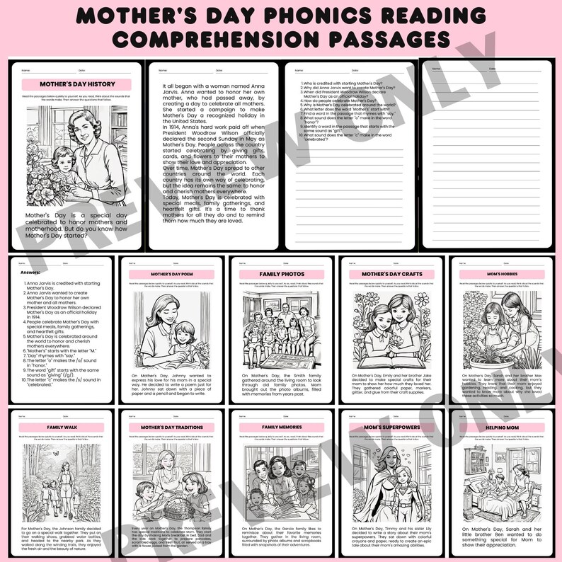 Mother's Day Printable, Mother's Day Phonics Reading Comprehension for ...