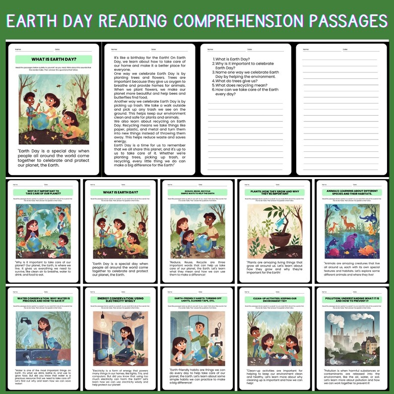 Earth Day Reading Comprehension Passages With Questions for ...