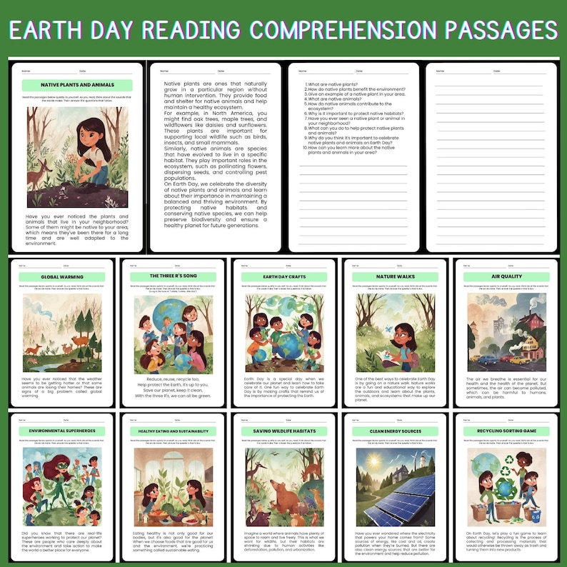 Earth Day Reading Comprehension Passages With Questions for Grade 2 ...