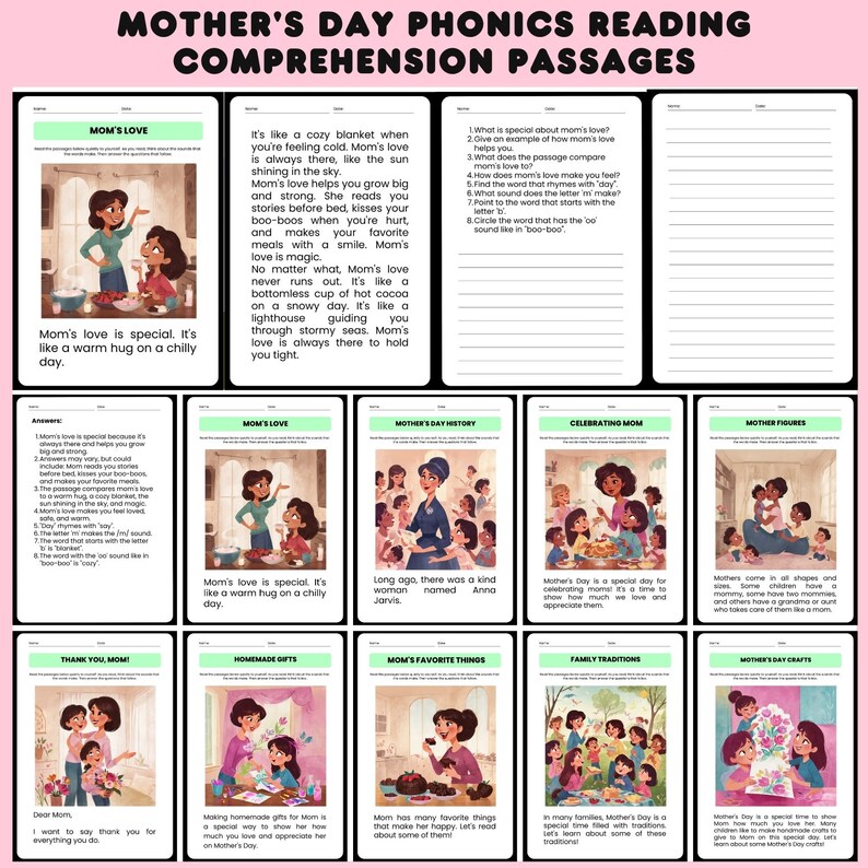 Mother's Day Printable, Mother's Day Phonics Reading Comprehension for ...