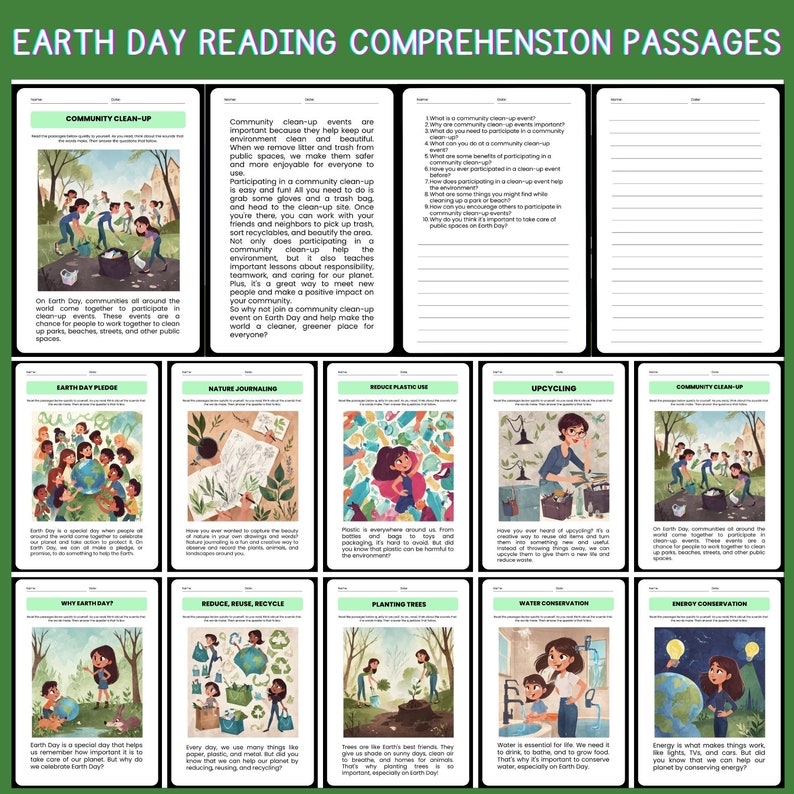 Earth Day Reading Comprehension Passages With Questions for Grade 2 ...