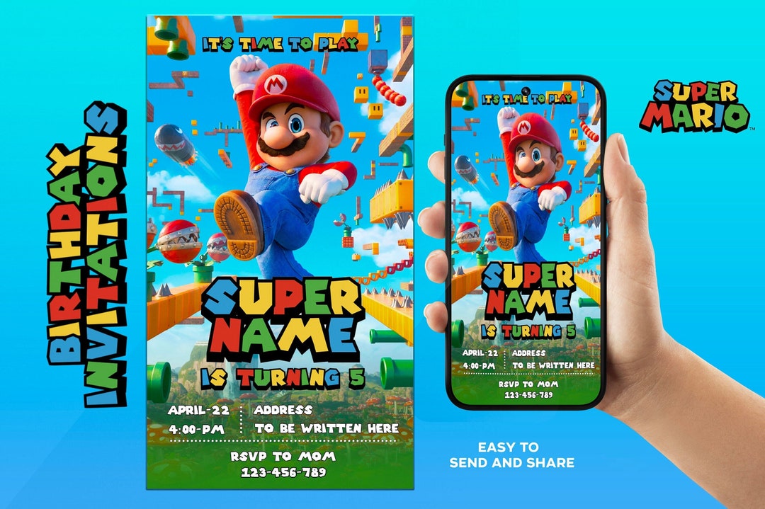Super Mario Birthday Invitations, Super Mario Birthday Invite, Boy ...
