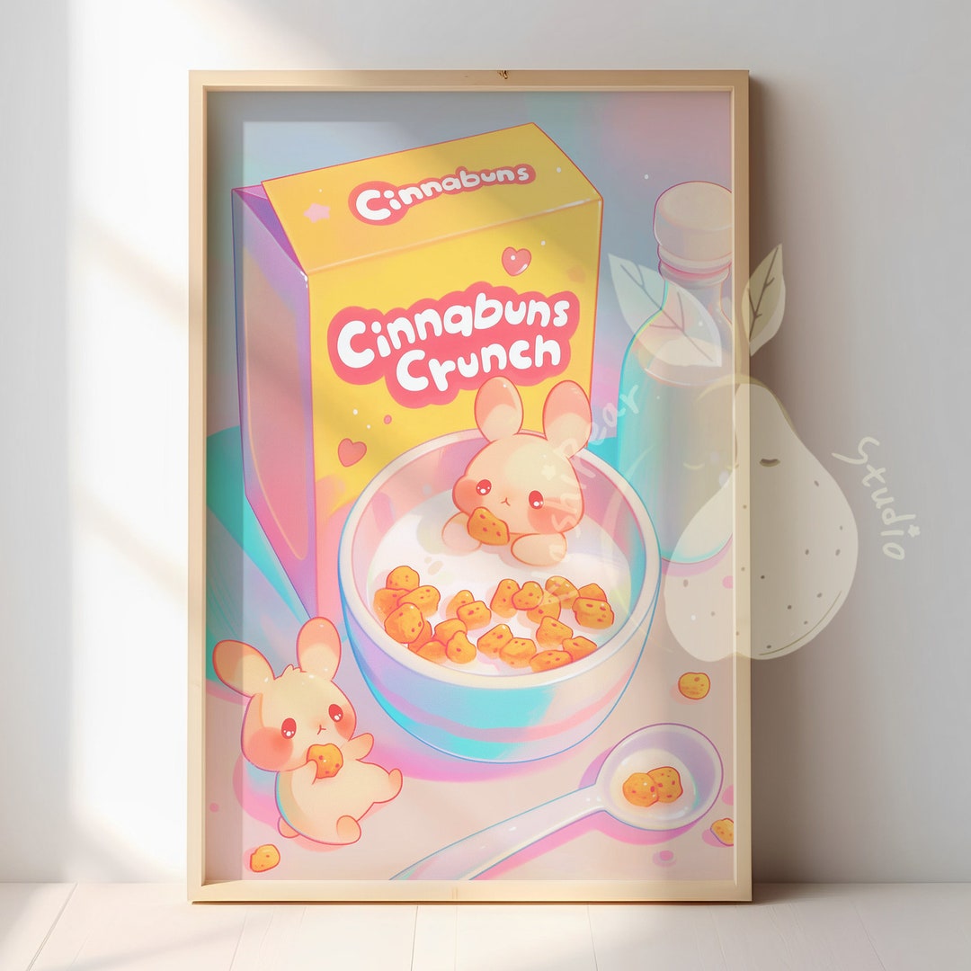 Kawaii Bunny in Cereal Poster for Room Decor | Colorful Cute Aesthetic ...