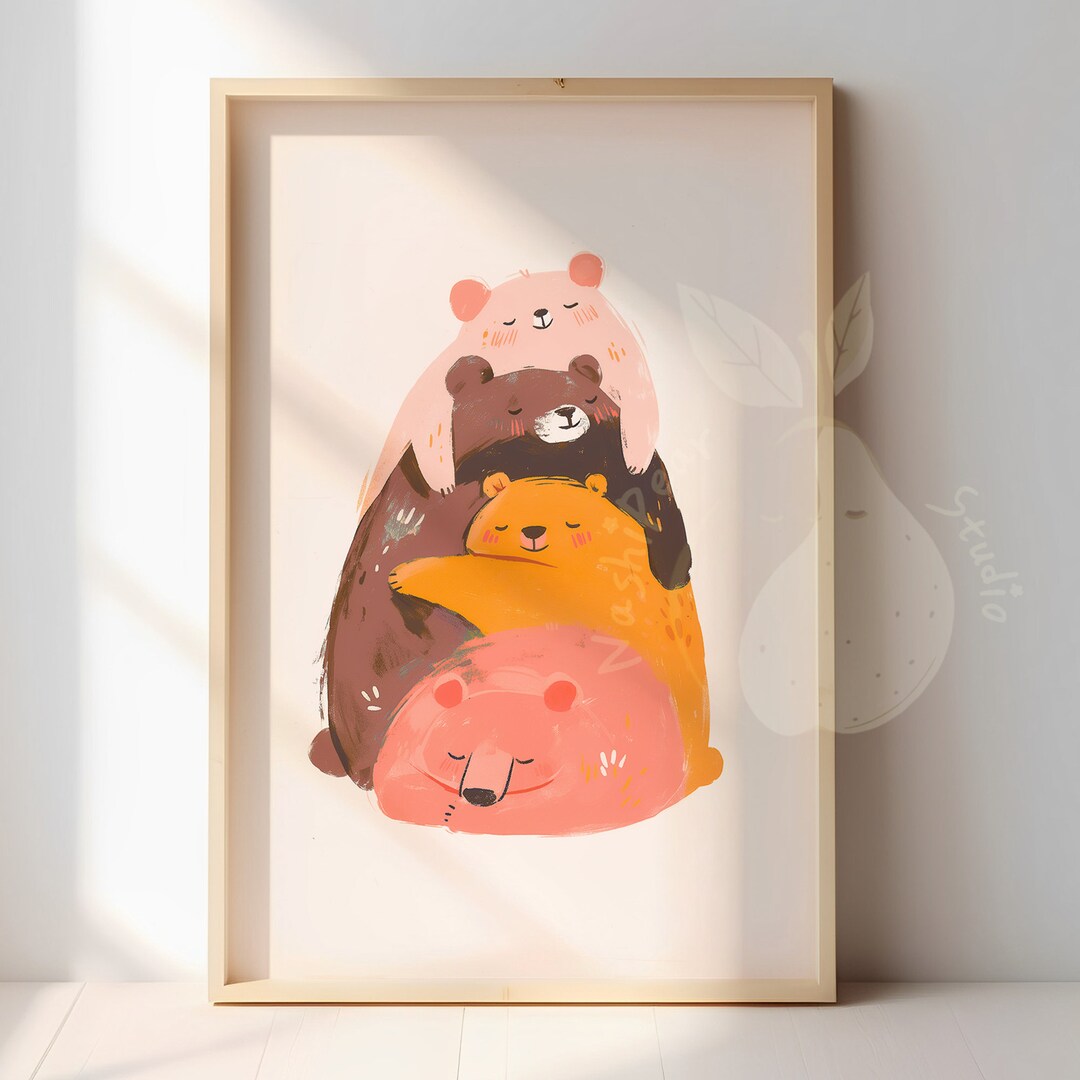 Cuddly Bear Family Poster | Cute Cartoon Animal Decor | Aesthetic ...