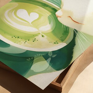 Matcha White Cat Poster | Cute Calm Animal Decor | Aesthetic Japanese ...