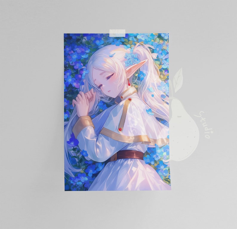 In the Blue-moon Frieren-inspired Elf Mage Anime Poster Journey's End ...