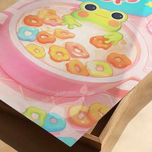 Kawaii Frog in Cereal Poster for Room Decor | Colorful Cute Aesthetic ...