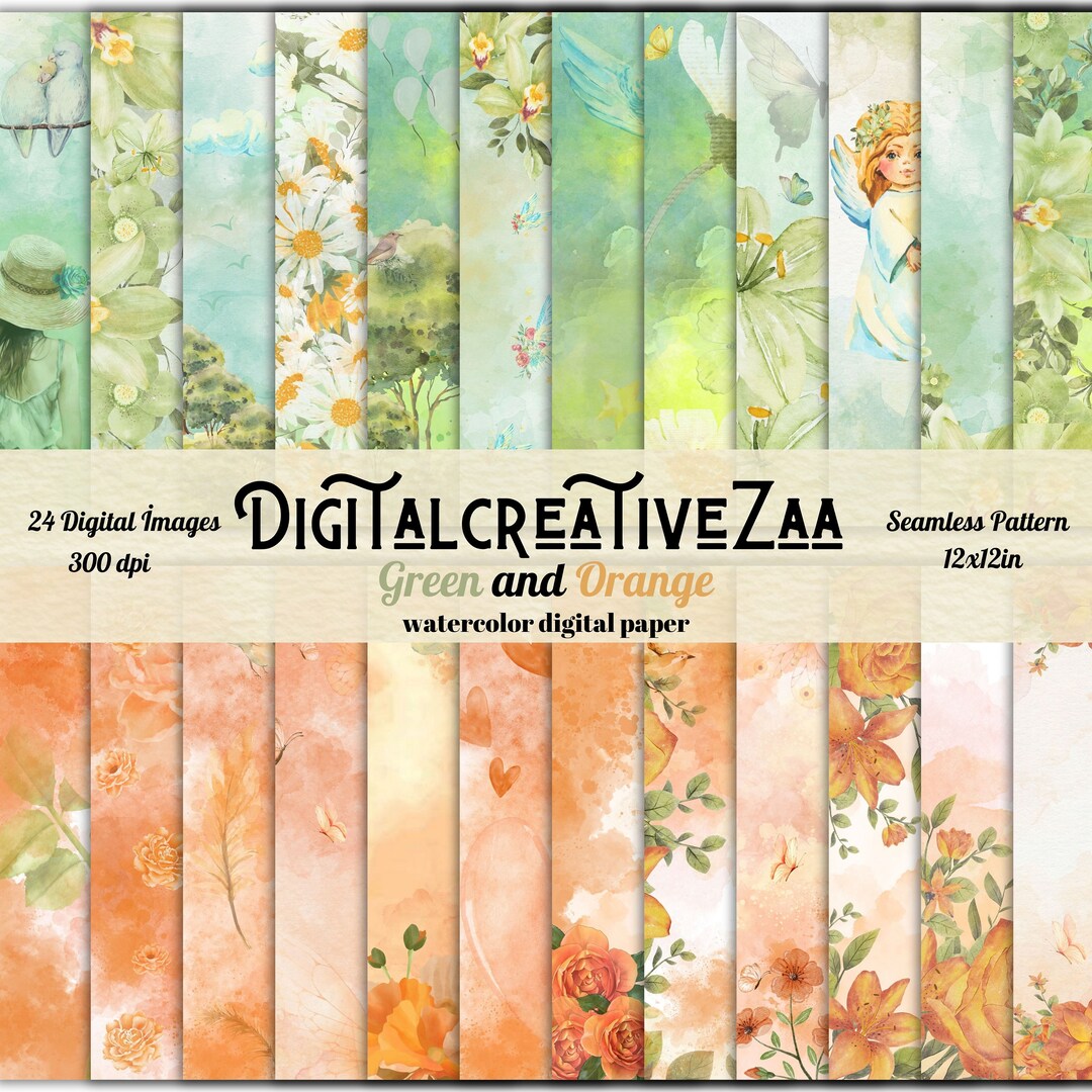 Digital Bundle, Watercolor Digital Paper, Seamless Pattern, Scrapbook ...